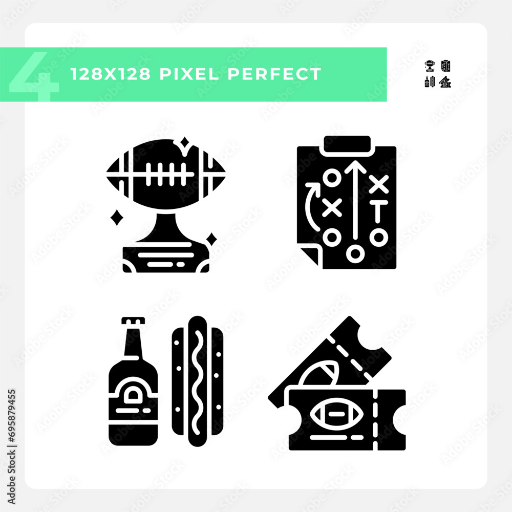 Football celebration black glyph icons set on white space. Trophy for ...