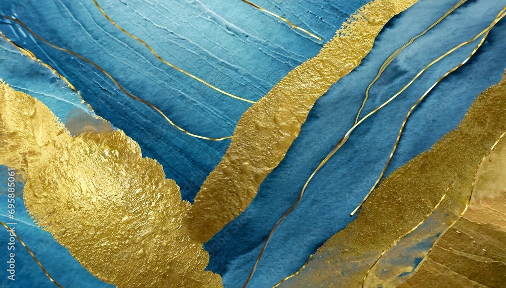 abstract blue and metallic gold background watercolor paint texture ...