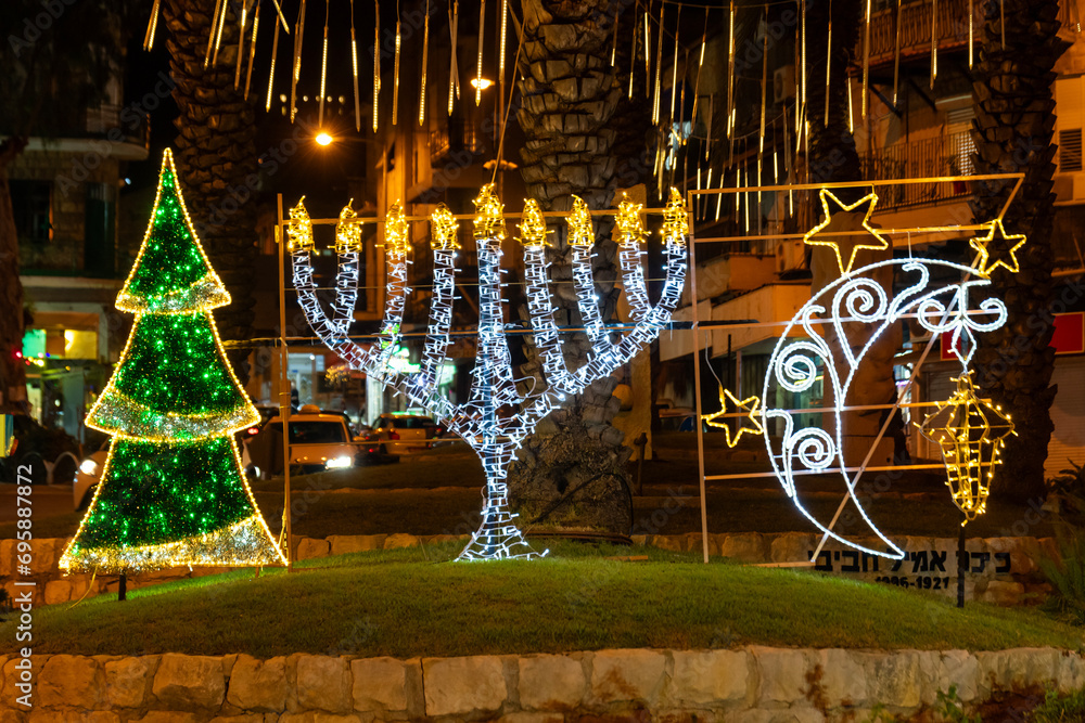 Beautiful street decorations representing the three major religions in ...