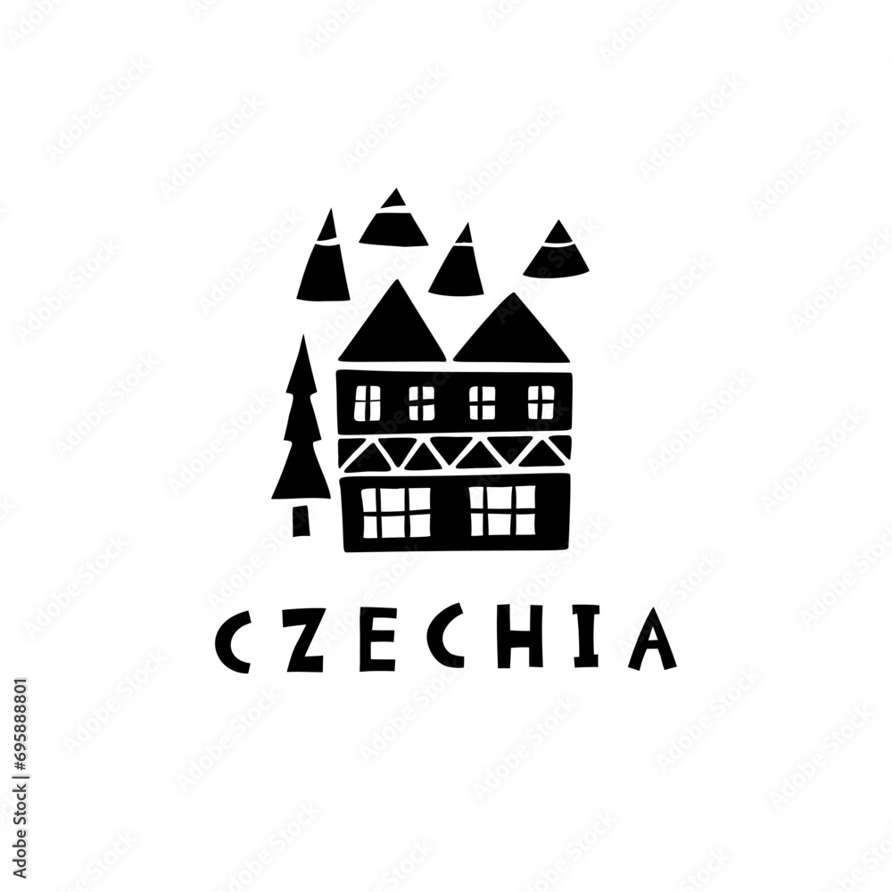 Vector Hand Drawn Czech Republic Label. Travel Europe Illustration ...