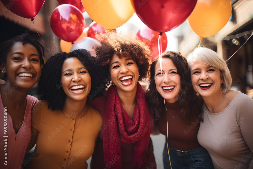 Group of diverse women having fun together. They are laughing and ...