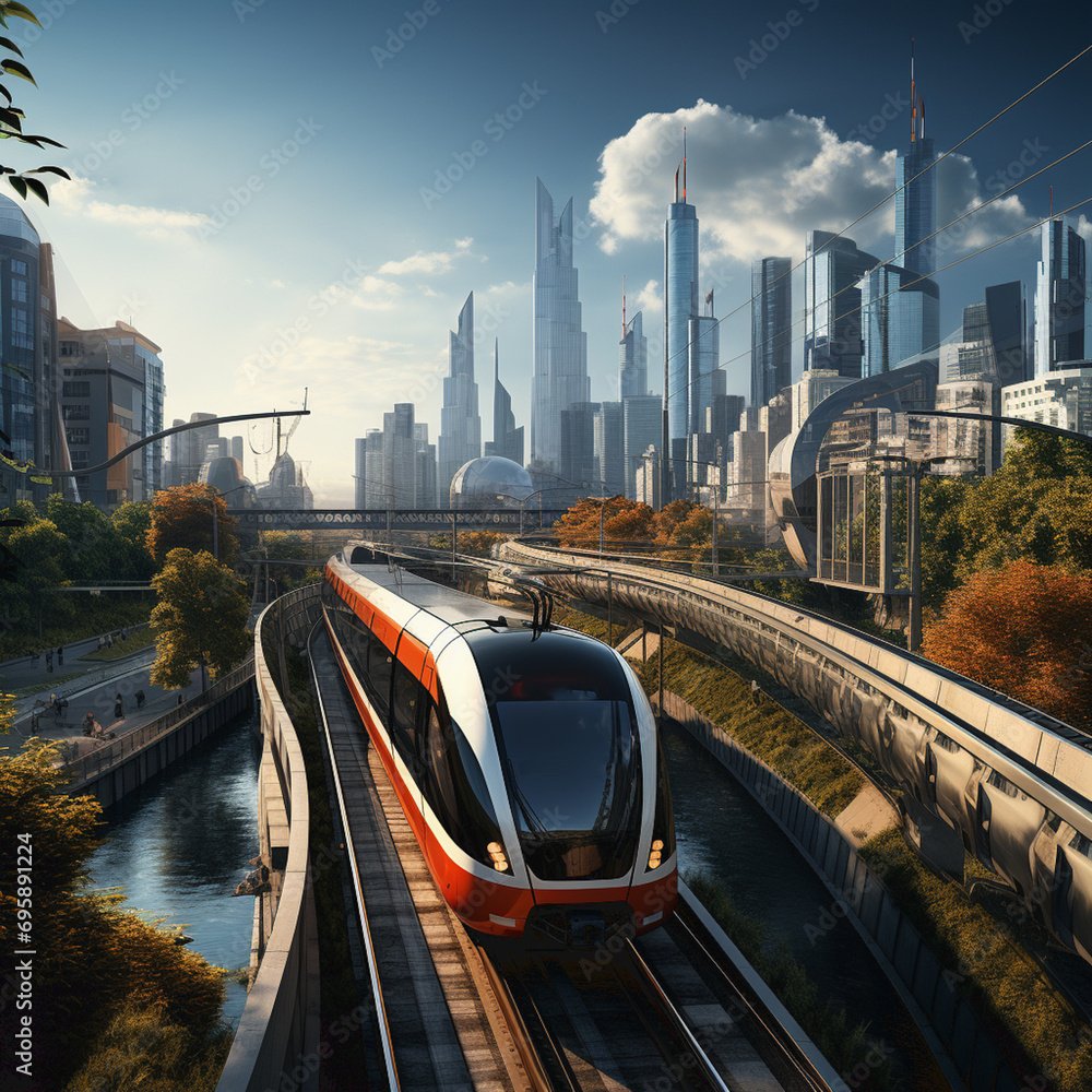 High speed train in motion on the railway station at sunset. Fast ...