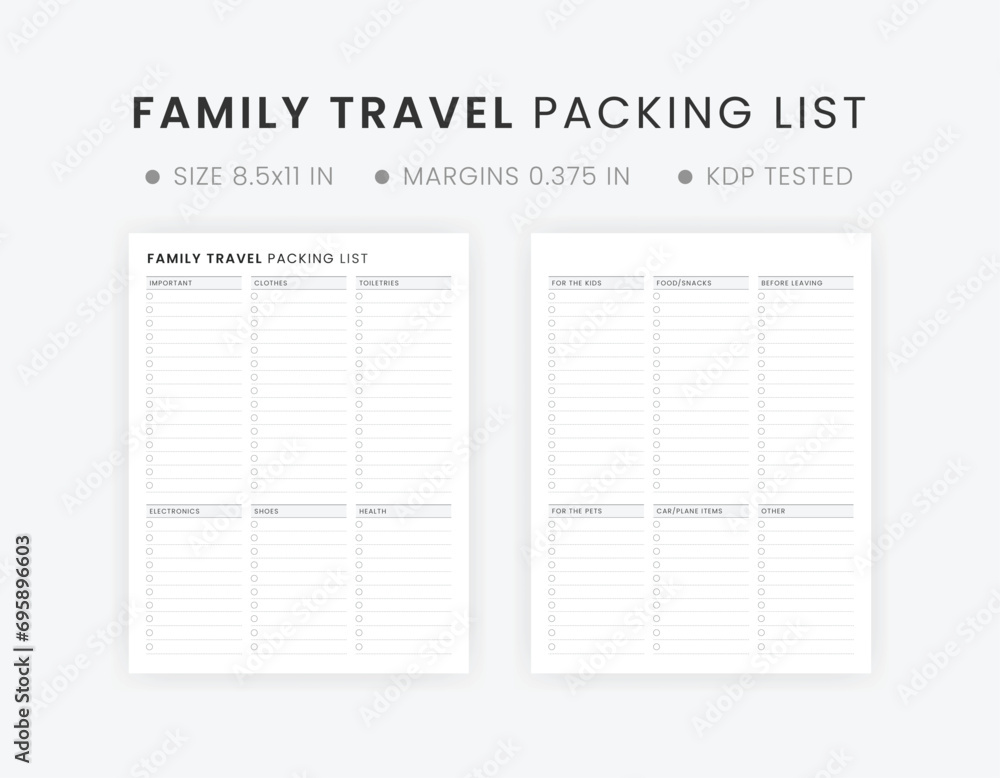 Printable Family Travel Packing List Template For the Kids Stock Vector ...