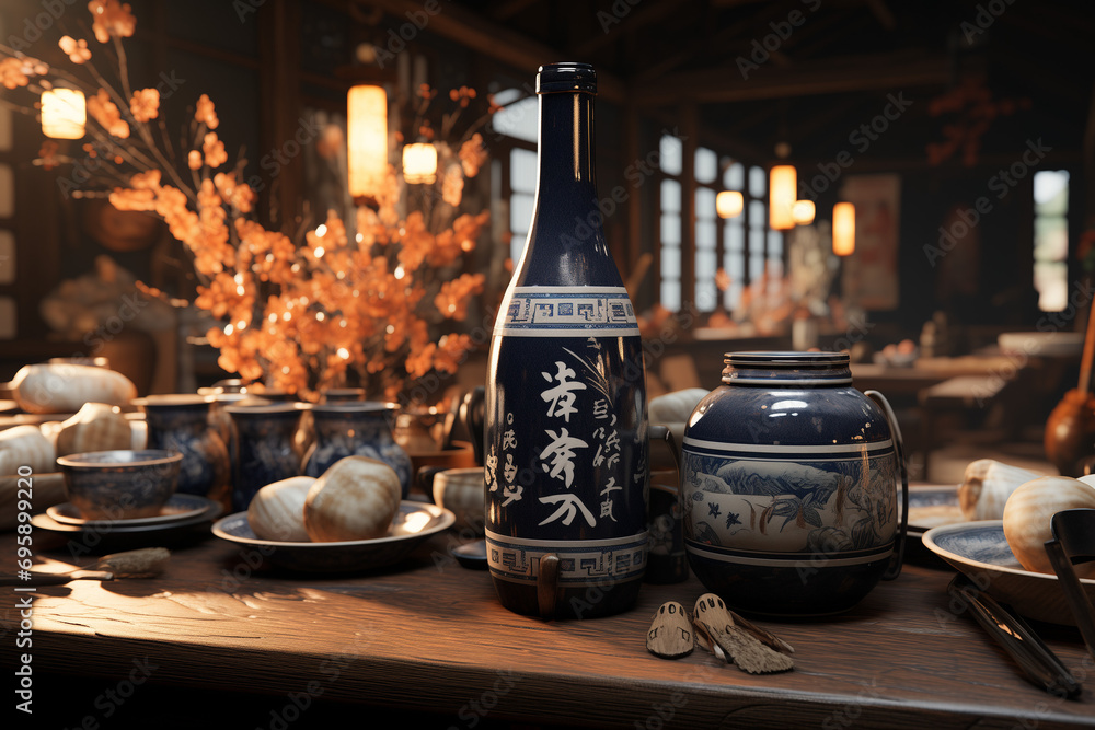 Sake Bottles and Libations for Chinese New Year Celebration 2024, A ...