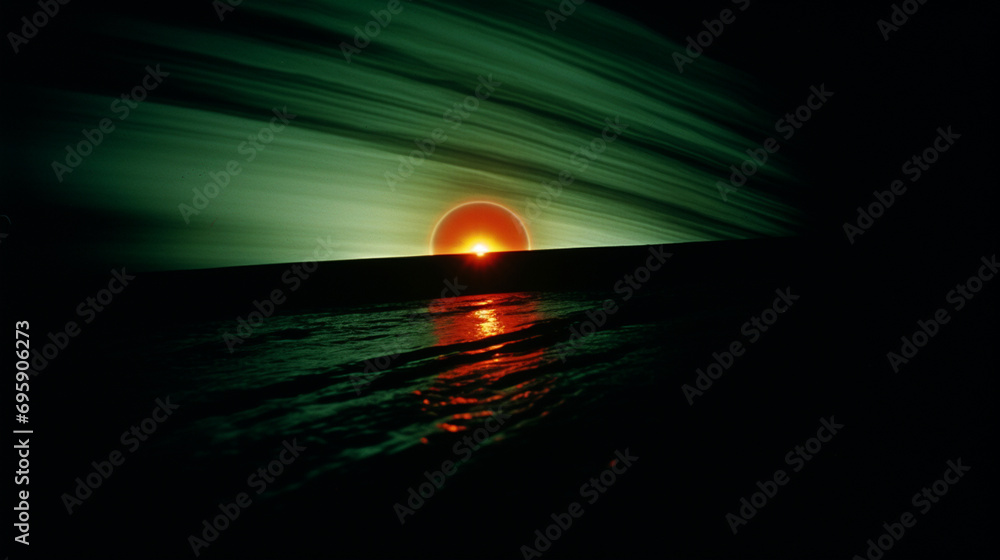 Abstract portrayal of the green flash, a rare optical phenomenon that ...