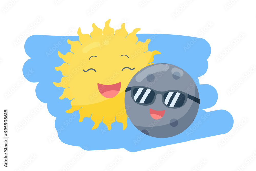 Illustrator of the solar eclipse. Cute cartoon illustration. Vector ...