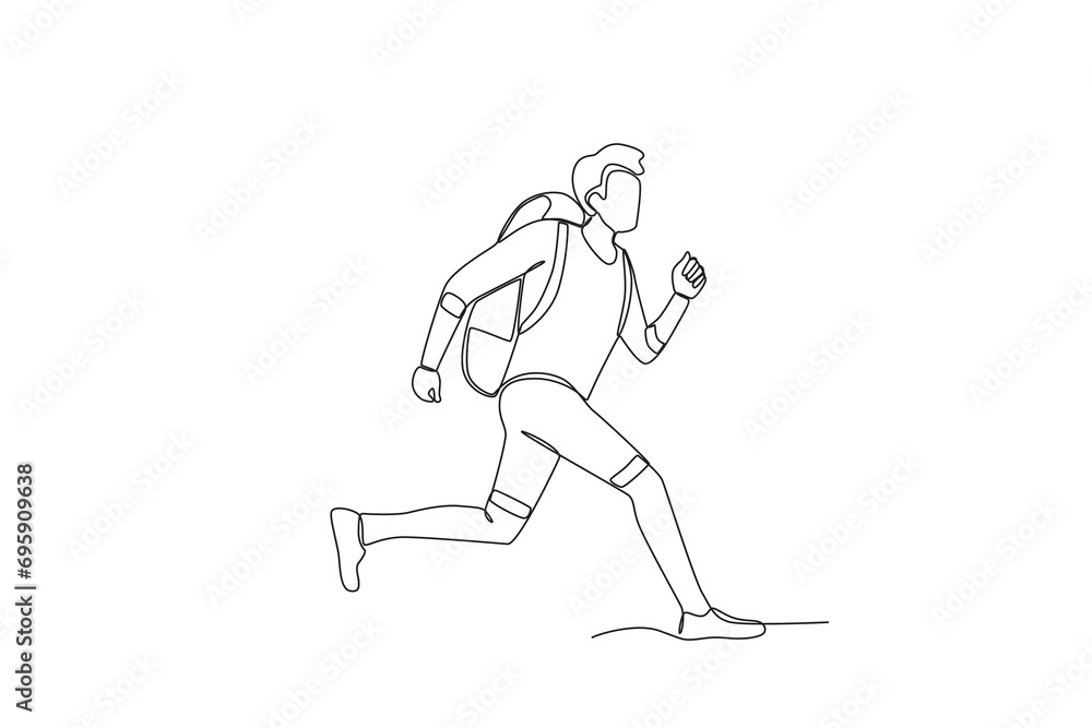 One continuous line drawing of Male tourists in a hurry. Hospital ...