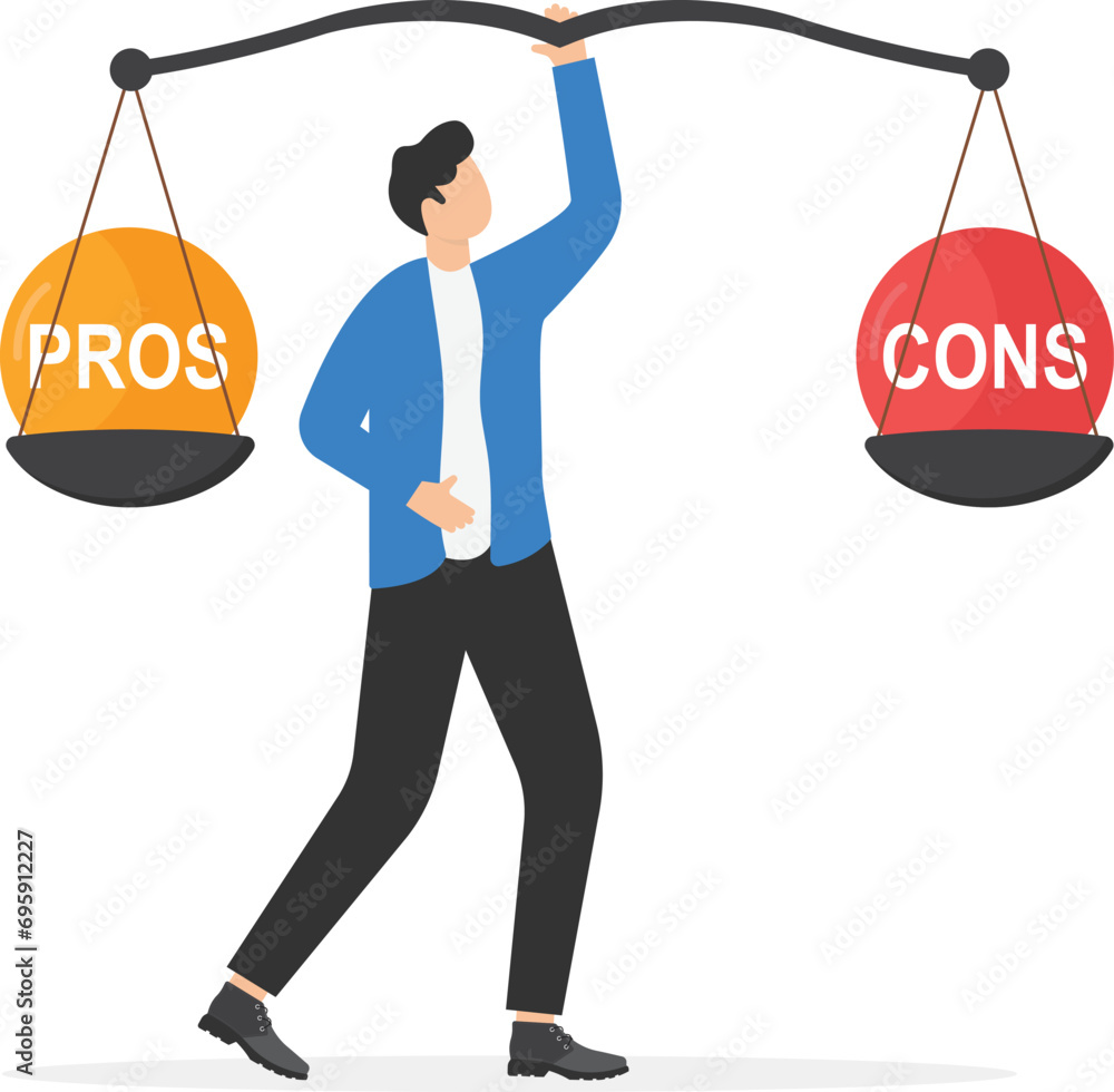 Pros and cons concept, businessman holding balance pros and cons on it ...