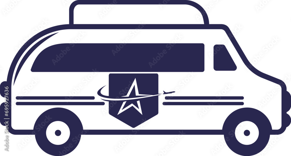 Travel van vector logo design. Van life concept. Blue camper in ...