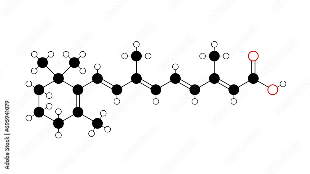 tretinoin molecule, structural chemical formula, ball-and-stick model ...