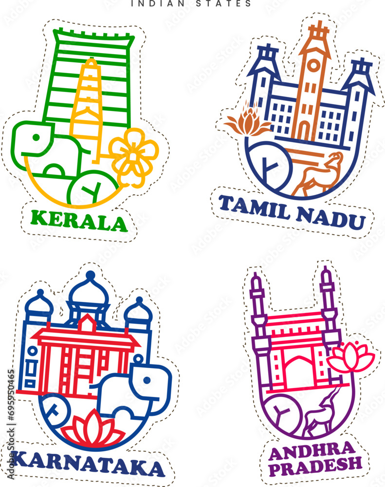 Creative sticker for the Indian states Kerala, Tamil Nadu, Karnataka ...
