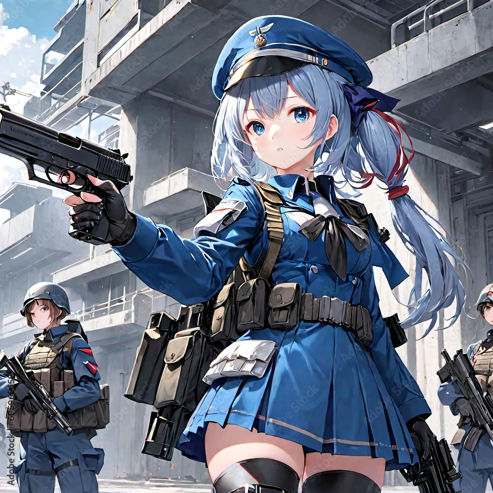 anime girl pointing a gun Stock Photo | Adobe Stock