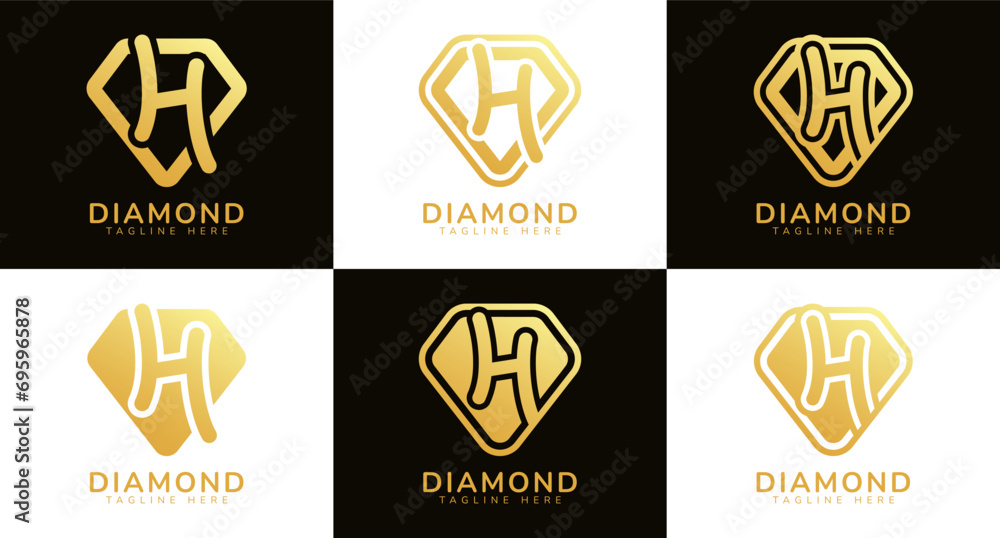 Set of diamond logos with initial letter H. These logos combine letters ...