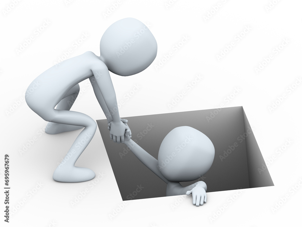 3d man support help pulling another man from hole Stock Illustration ...
