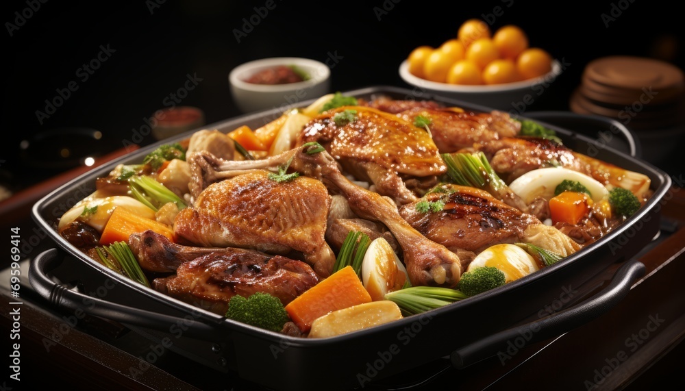 Deliciously roasted whole goose with golden crispy skin and tender ...