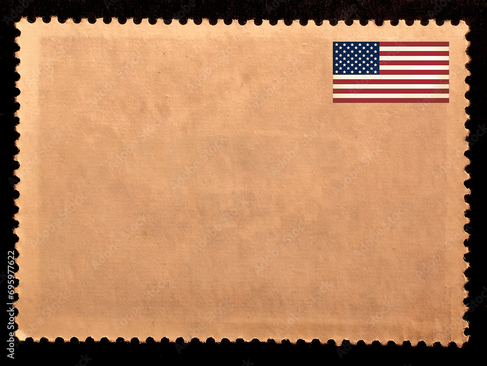 Blank rectangle postage stamp with US flag isolated on white background ...