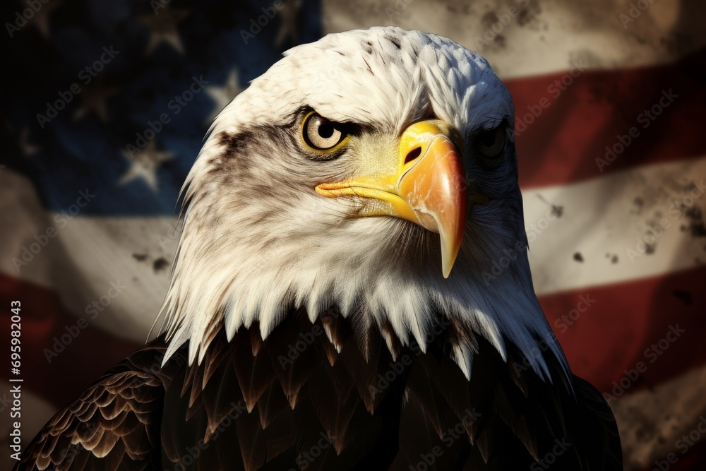 Powerful american bald eagle spreading its majestic wings against a ...