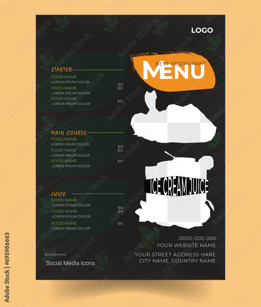 Restaurant menu design. Vector brochure template for cafe, coffee house ...