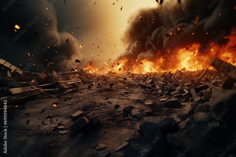 War's Unforgiving Fury Military Bombing or Air Strike, Burning Target ...