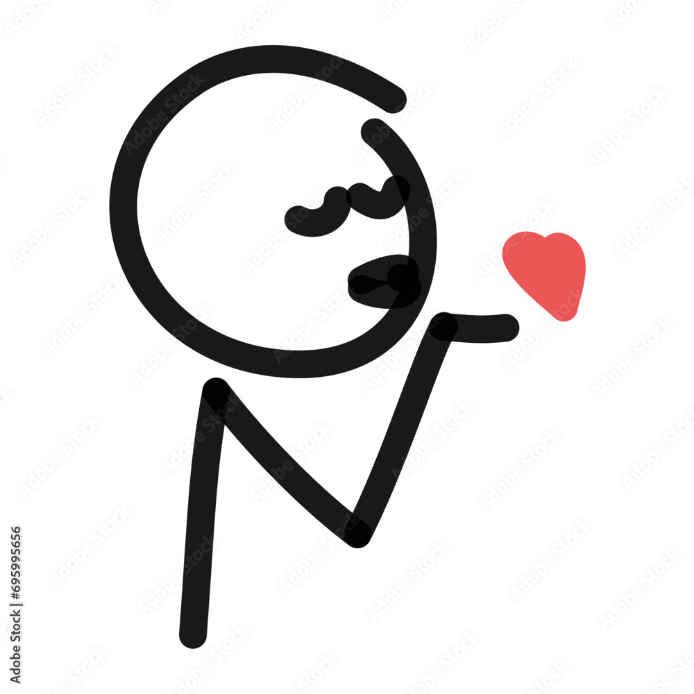 Stick Figure Blowing A Kiss Line Art Doodle Stock Vector Adobe Stock