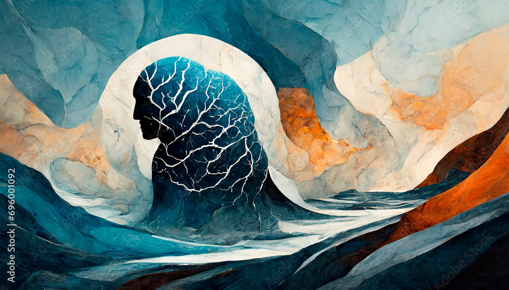Stylized photo of a depressed person. Cold colors that recall the ...