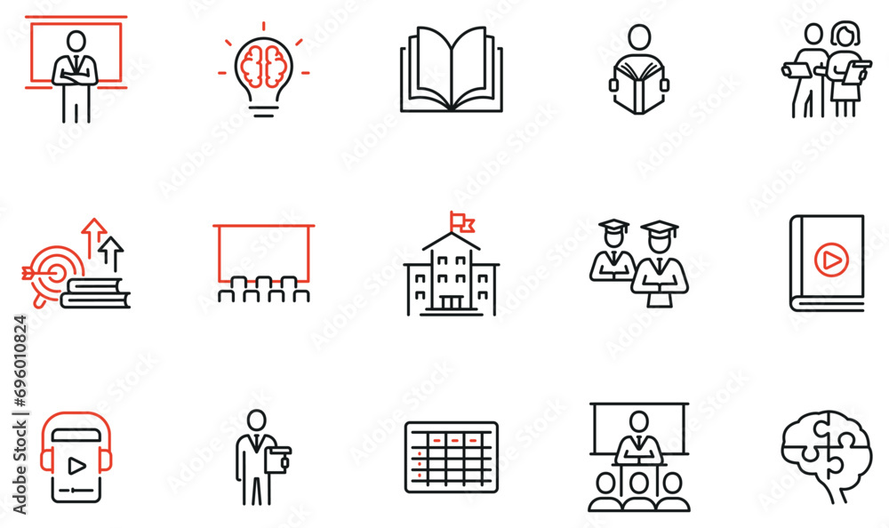 Vector Set of Linear Icons Related to Educational Process, Training ...