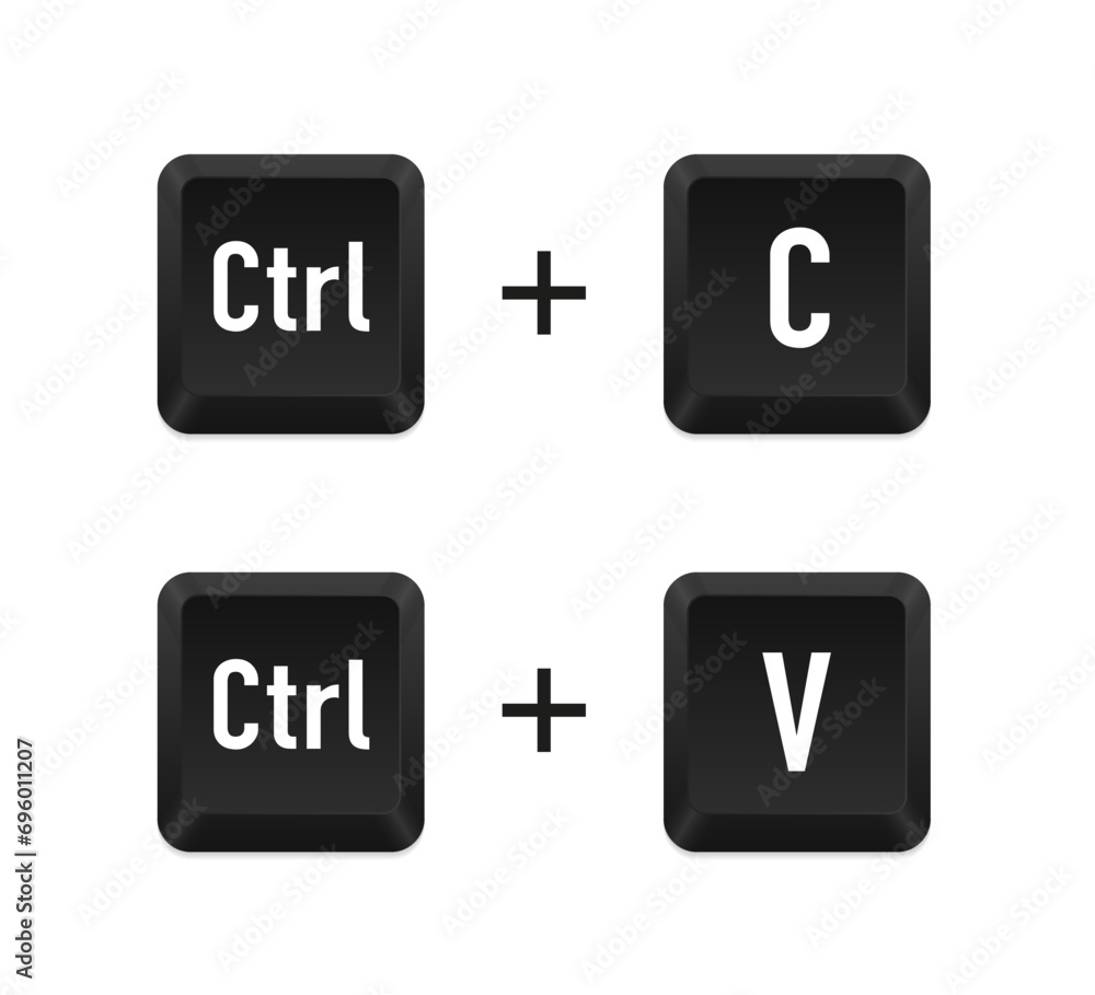 Vetor de Ctrl C and Ctrl V computer keyboard buttons. Desktop interface. Web icon. Keyboard logo ...