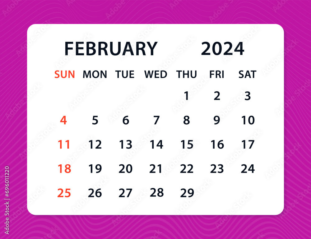 February 2024 Calendar Leaf. Monthly calendar template for 2024 year ...