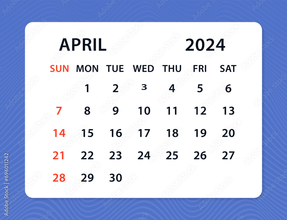 April 2024 Calendar Leaf. Monthly calendar template for 2024 year ...