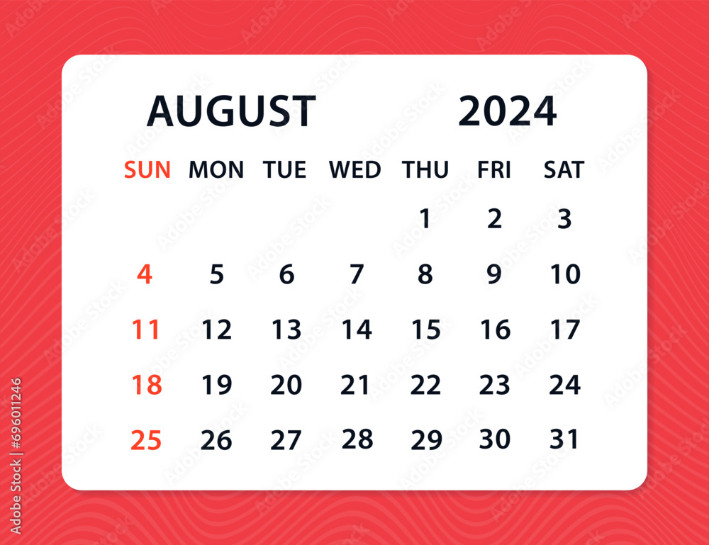 August 2024 Calendar Leaf. Monthly calendar template for 2024 year ...