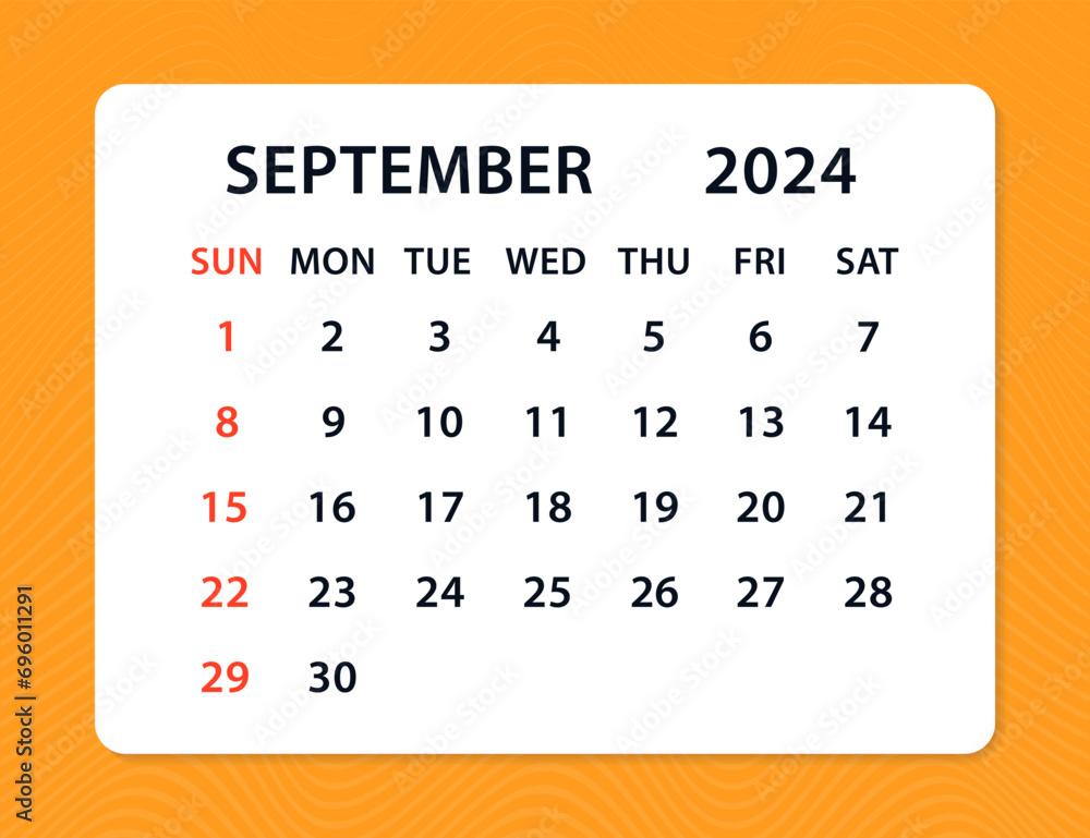 September 2024 Calendar Leaf. Monthly calendar template for 2024 year ...