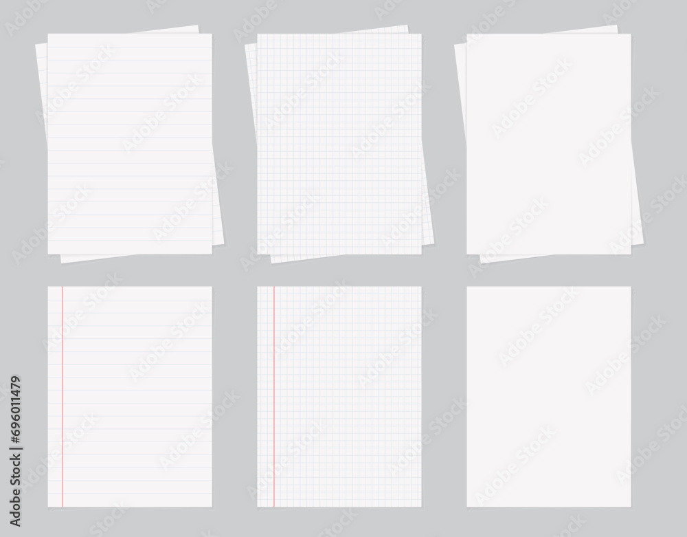 Realistic blank lined sheet of paper with shadow in A4 size isolated on ...