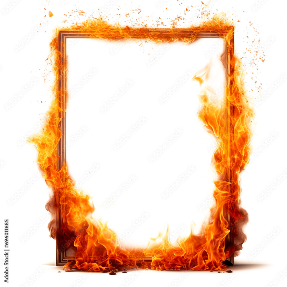 Mockup of a burning frame is cut out on a transparent background. The ...