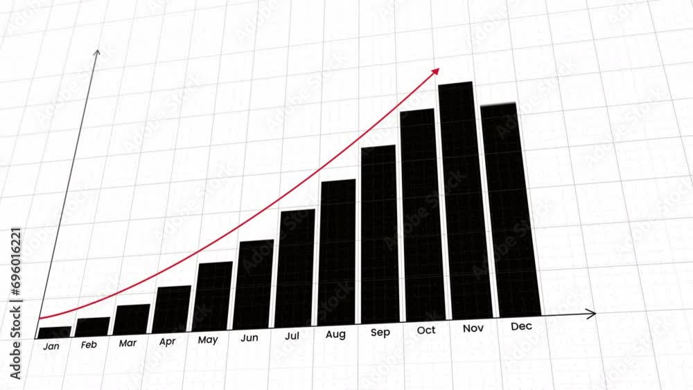 12 months bar chart development progress track for the year. Arrow ...