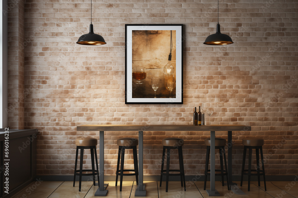 Minimalist Loft Cafe Interior with Vertical Picture Frame Mockup | Dark ...