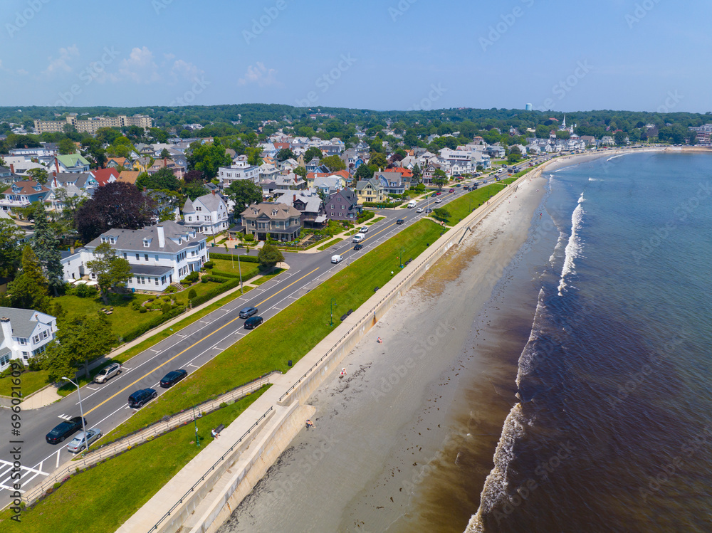 King's Beach aerial view at Lynn Shore Drive at the coast of Lynn city ...