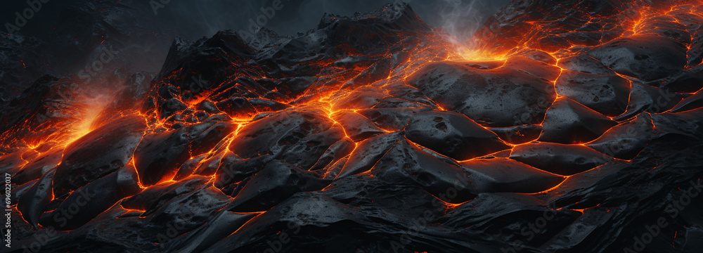 Depict the texture of a frozen lava flow, capturing the rough and ...