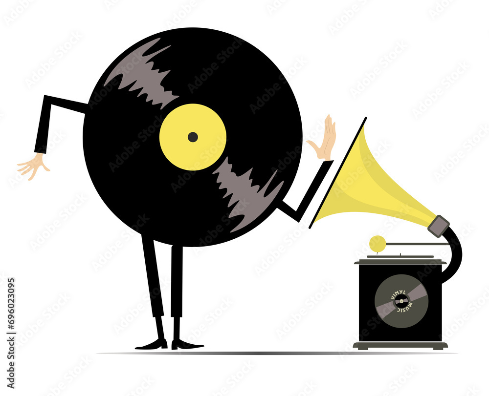 Cartoon long playing record. Retro record player. Cartoon long playing ...