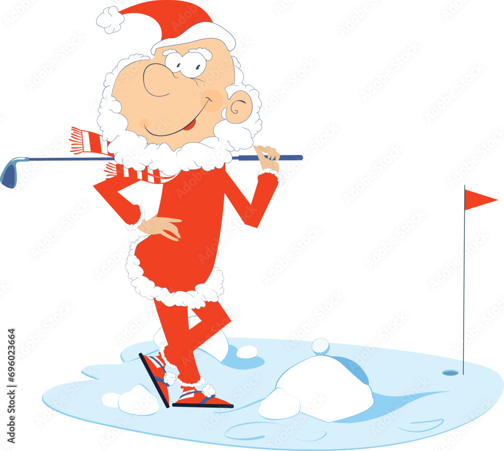 Cartoon Santa Claus on the golf course. Golf course. Cartoon Santa ...