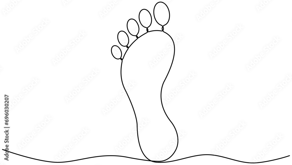 Continuous line drawing human footprint. Human linear foot symbol ...