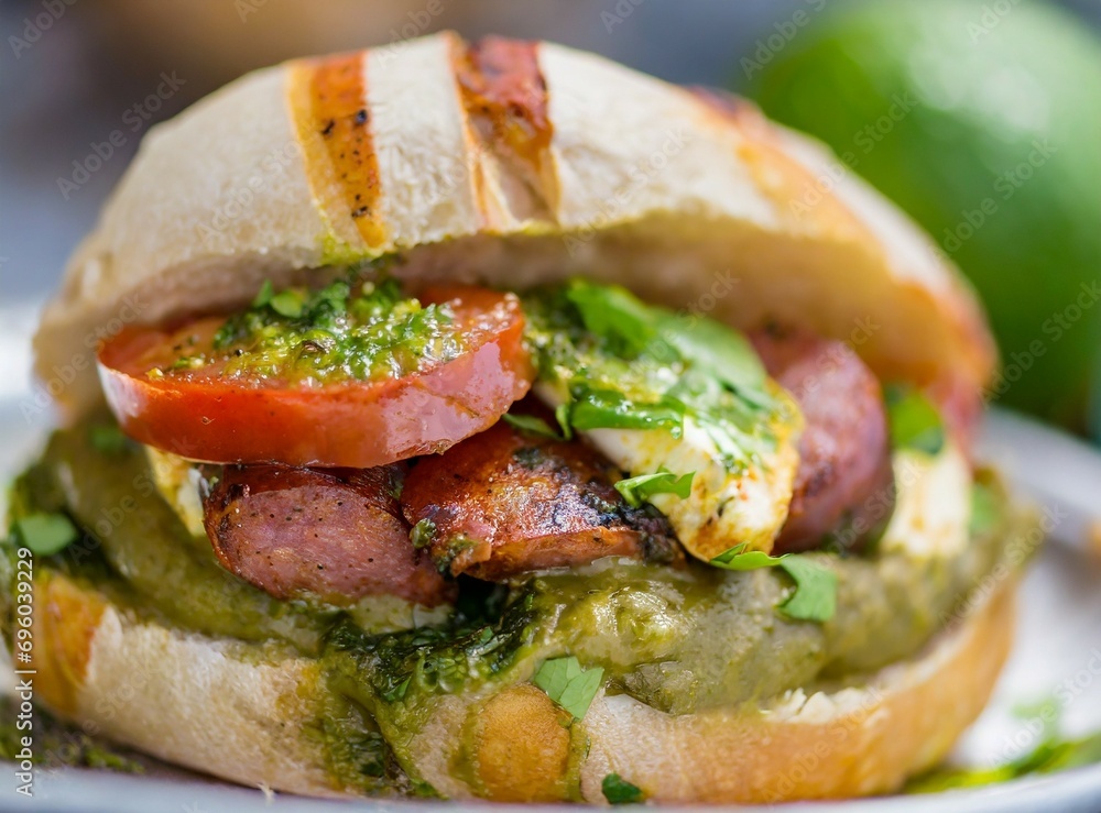 Argentinian typical/traditional dish, ''choripan'' with ''chimichurri ...