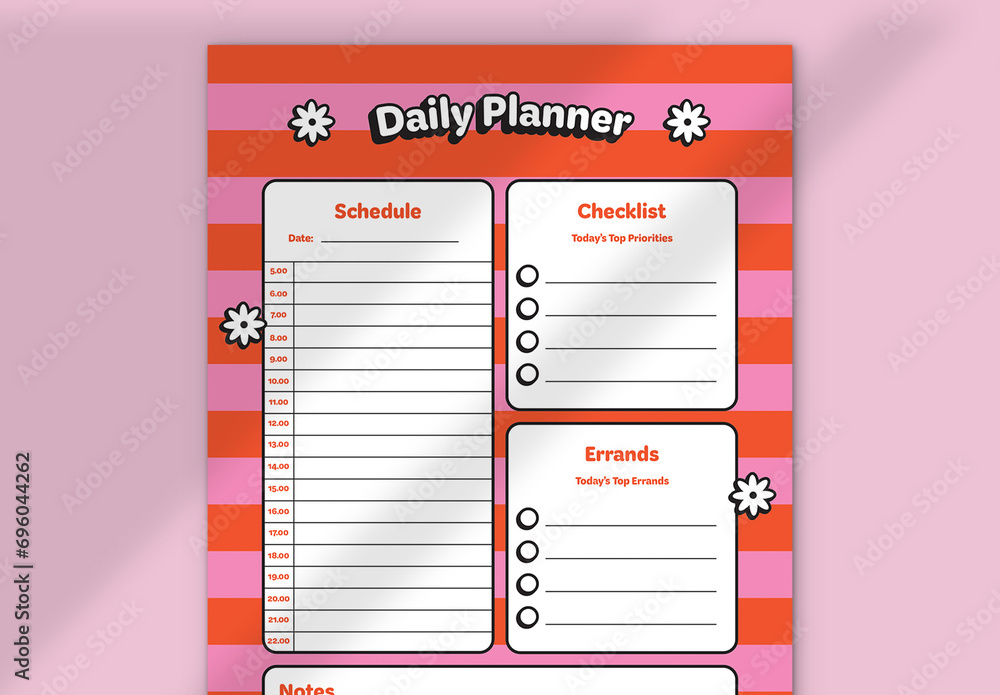 Daily Planner Layout with Red and Pink Stripes Stock Template | Adobe Stock