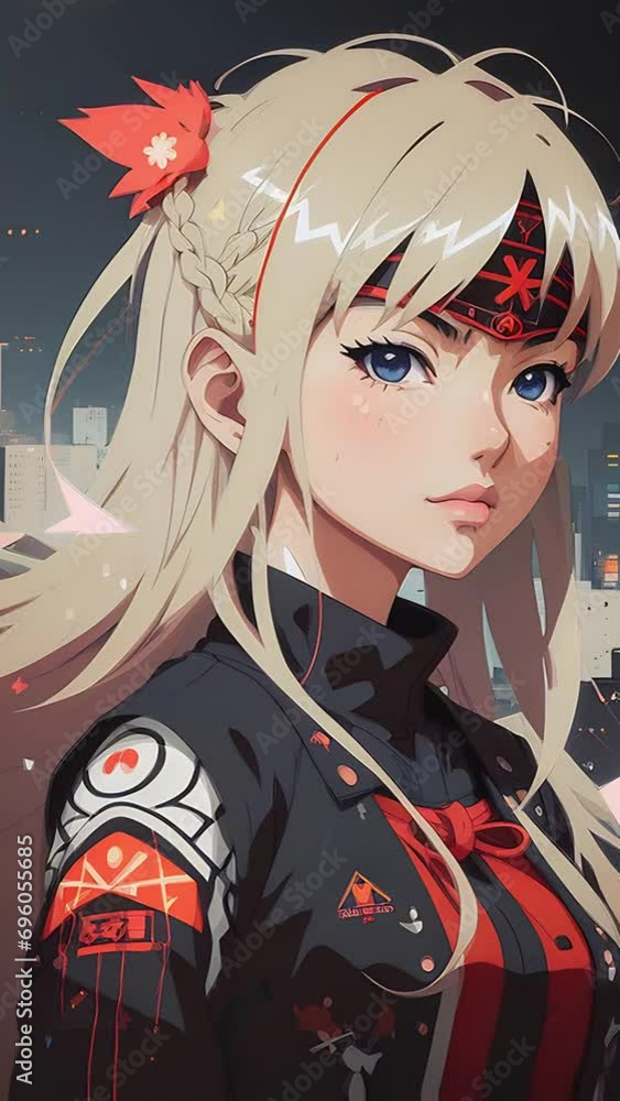 Mystical Anime Girl. Warrior lady featuring long white hair in a black ...