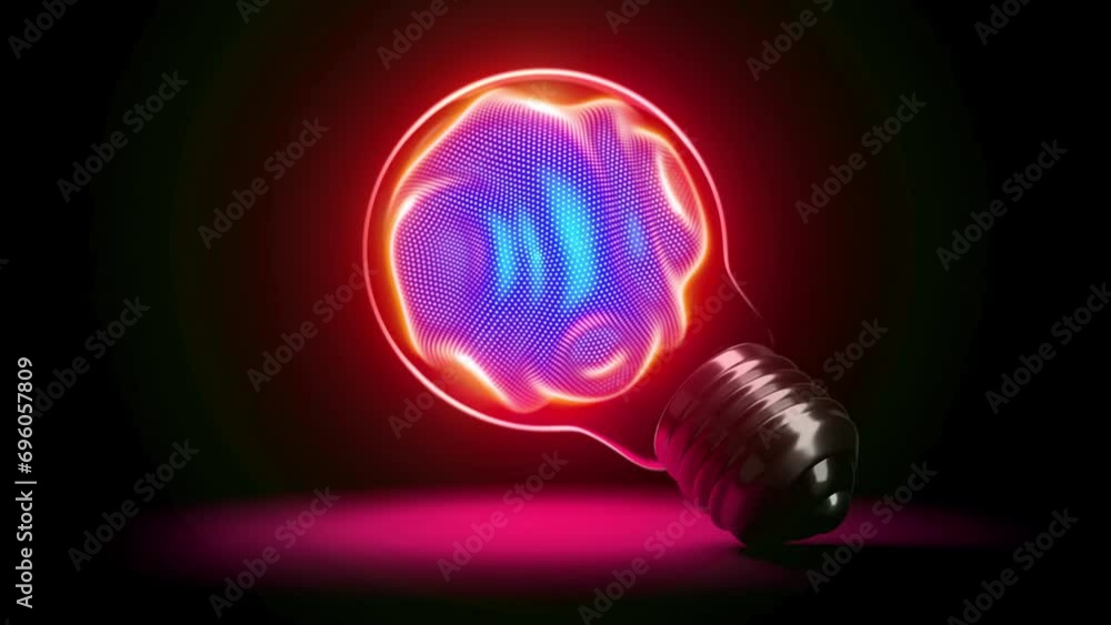 Red glow of neon 3D sphere with moving waving pixelated surface inside ...
