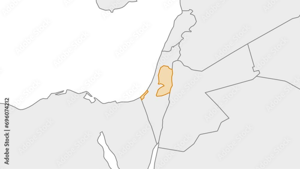 Animation of Palestine country map on the world map. Animation of map ...