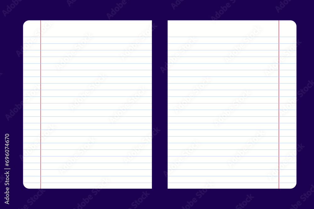 Vector lined paper with margins. vector flat illustration. school ...