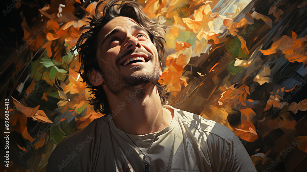 Depiction of strikingly good-looking man radiating health and happiness ...