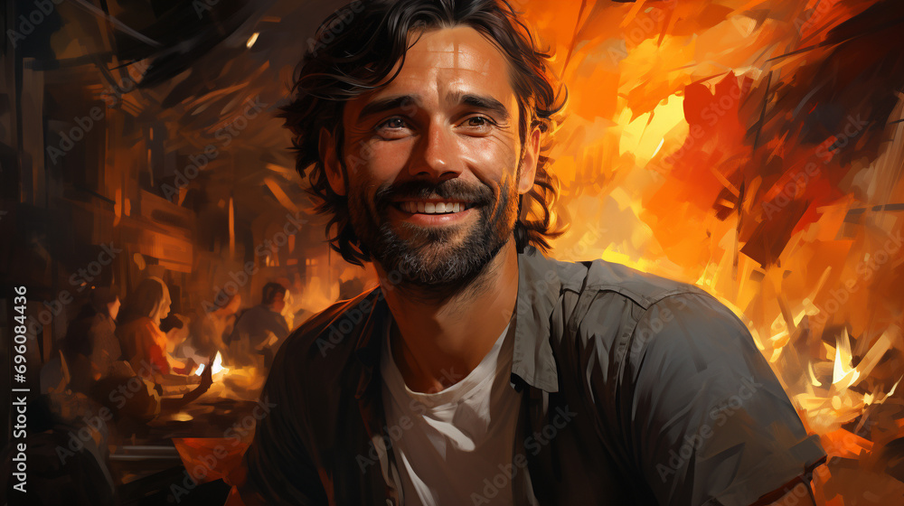 Depiction of strikingly good-looking man radiating health and happiness ...