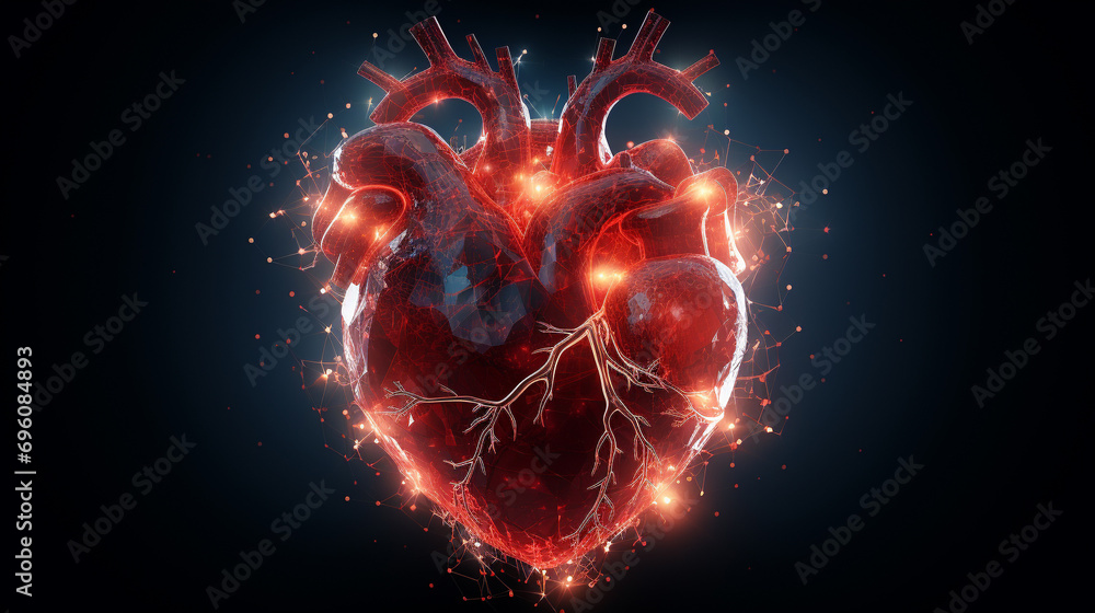 heart anatomy created from interconnected digital light points Stock ...