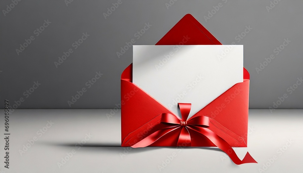 blank white gift card with red ribbon bow or gift voucher in open red ...